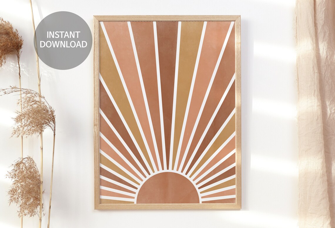Boho Sun Wall Art Sunrise Art Print Neutral Poster Home | Etsy