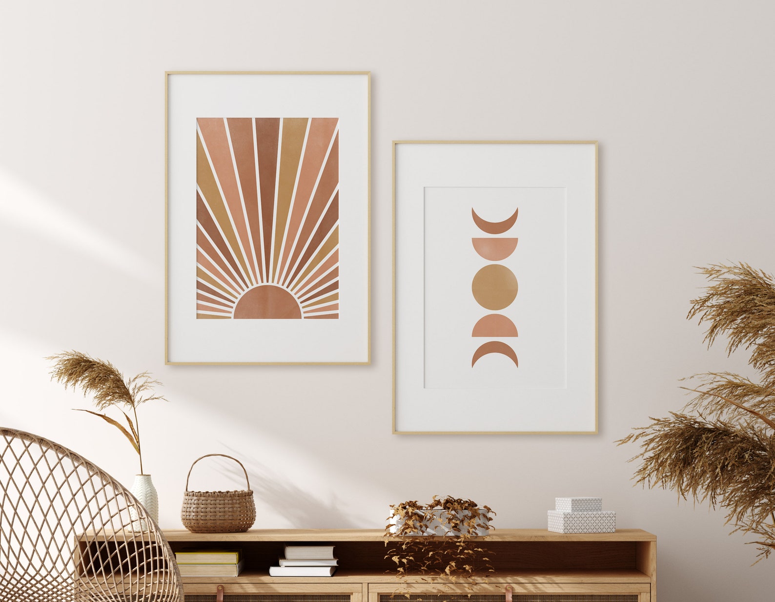 Boho Sun Wall Art Sunrise Art Print Neutral Poster Home | Etsy
