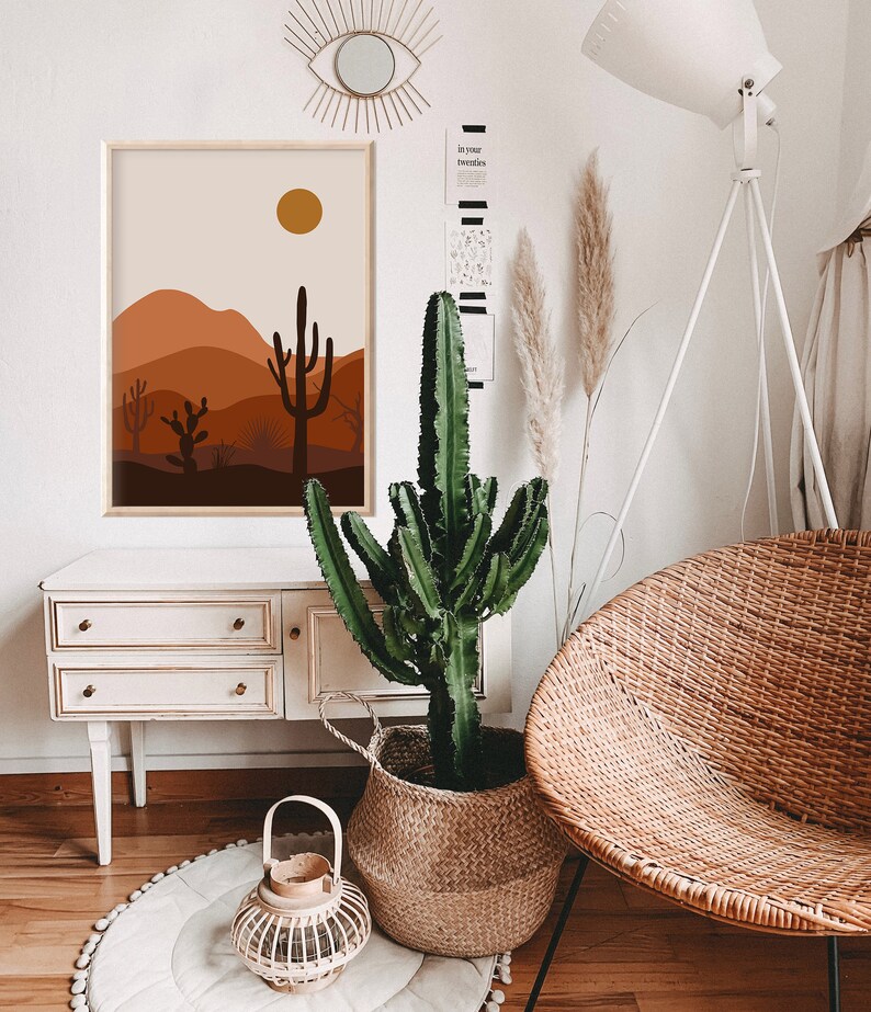 Desert Abstract Wall Art Sun and Mountain Landscape Print - Etsy