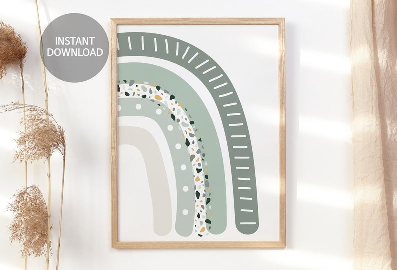 Boho Nursery Print Set: Sun, Rainbow, Moon - Mid Century Modern ...