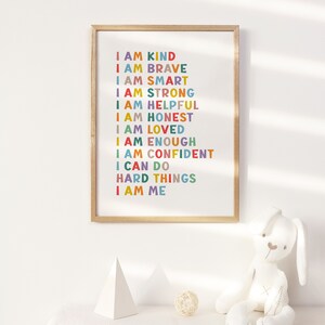 Kid Affirmation Wall Art, Playroom Poster Set Of2, I Am Kind I Am Loved ...
