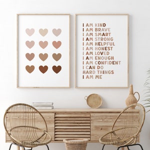 Kid Affirmation Wall Art, Playroom Poster Set Of2, I Am Kind I Am Loved ...