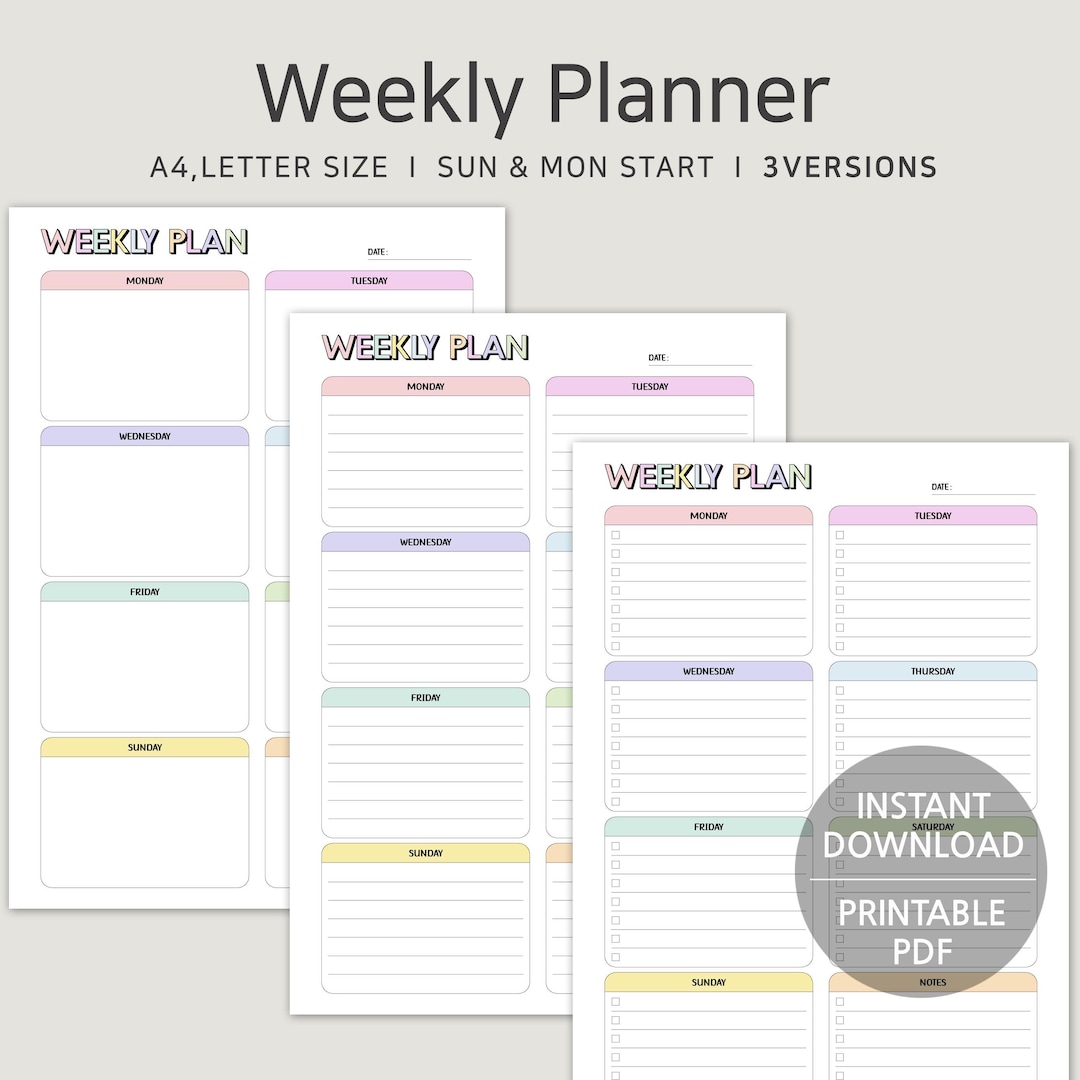 Editable Weekly Planner Template, Weekly Plan, Weekly to Do List ...