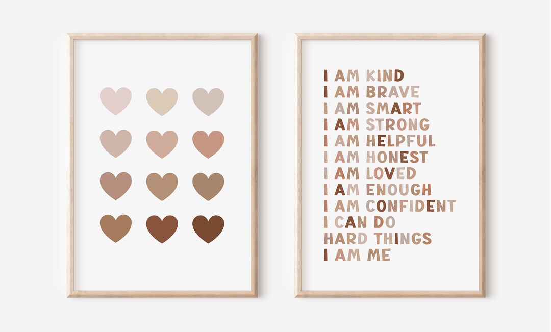 Kid Affirmation Wall Art, Playroom Poster Set Of2, I Am Kind I Am Loved ...