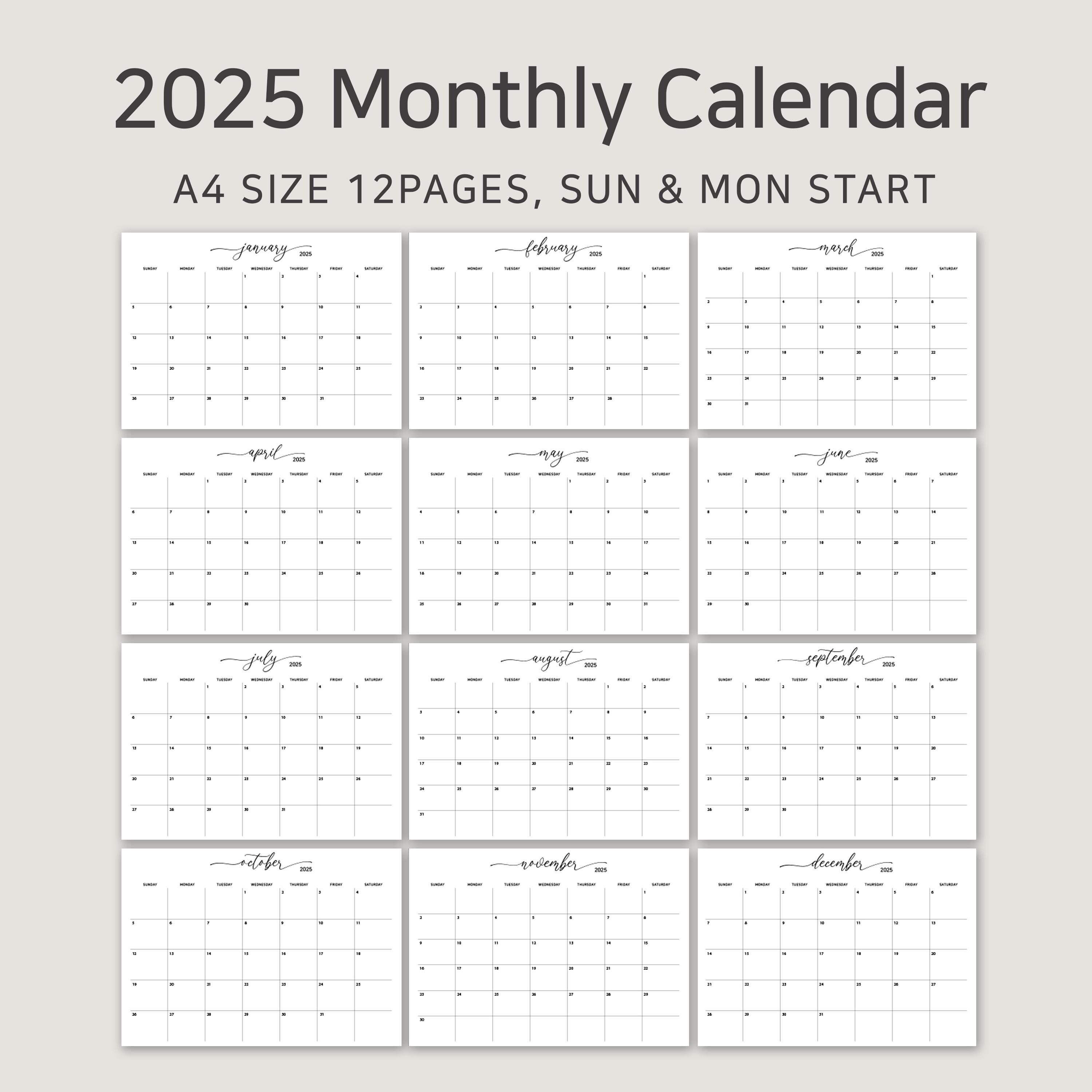 2025 Minimalist Calendar: A4, Letter Size (PDF Download) - Etsy