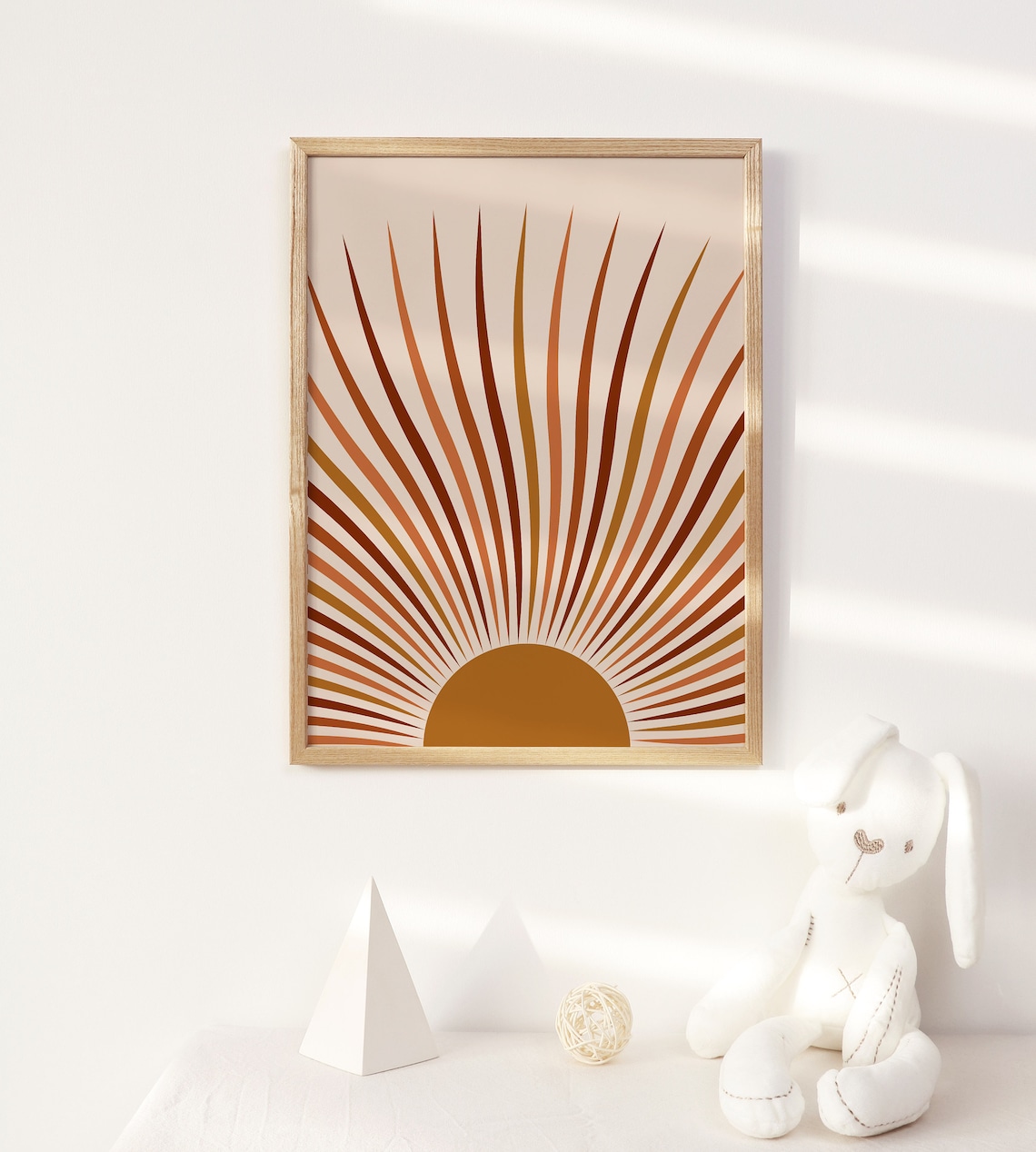 Boho Sun Wall Art Sunrise art Print Neutral Poster Sun rays | Etsy