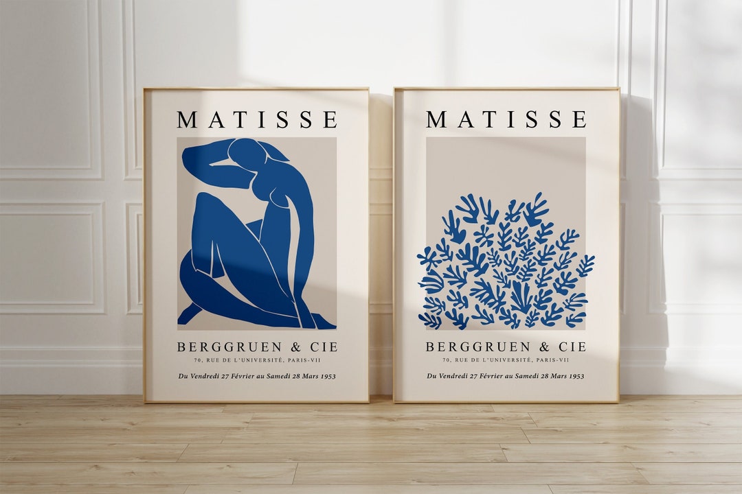 Conjunto de láminas azules de Matisse: Arte mural abstracto bohemio ...