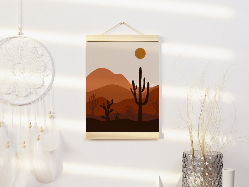 Desert Abstract Wall Art Sun and Mountain Landscape Print - Etsy