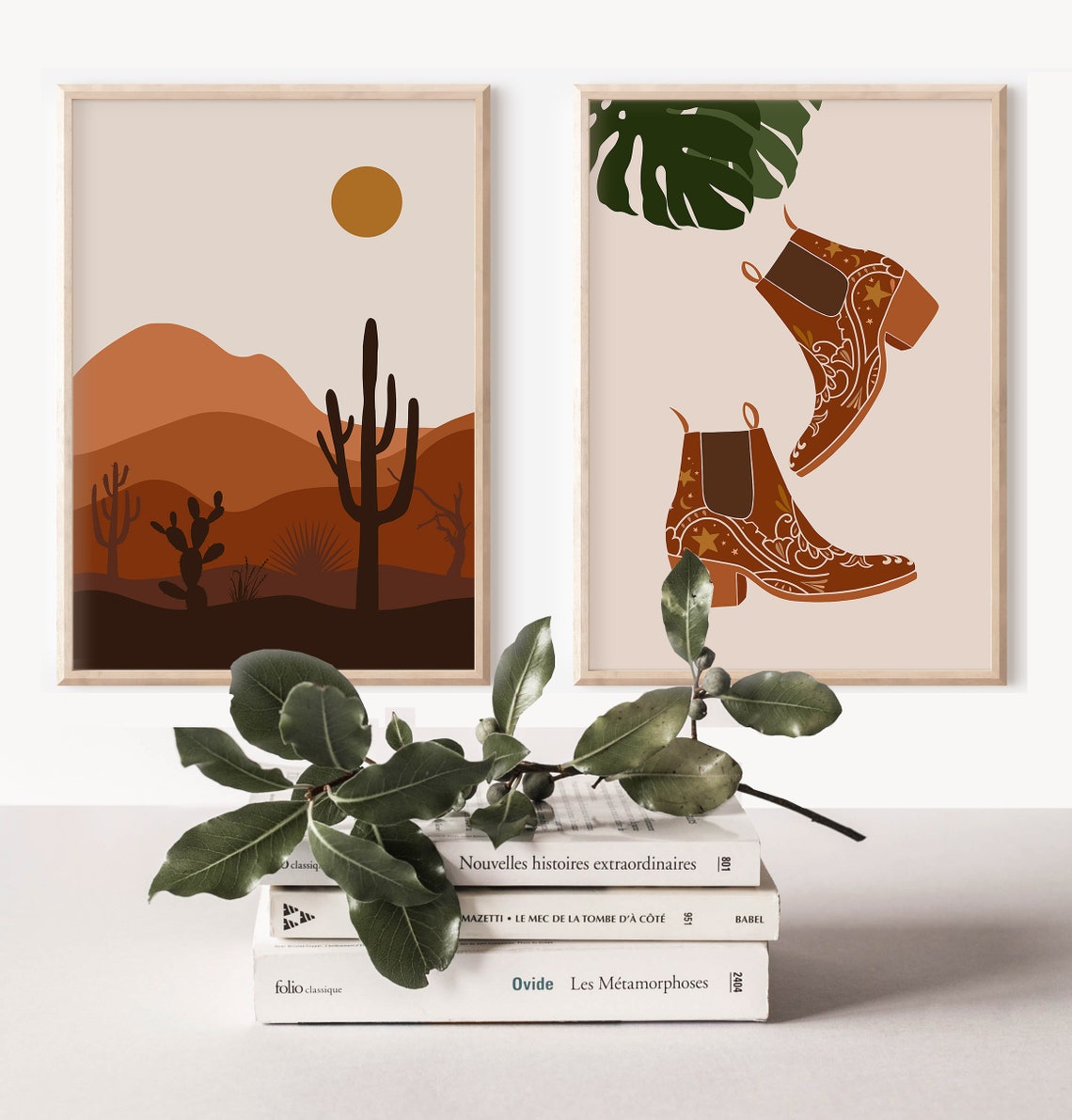 Desert Abstract Wall Art Sun and Mountain Landscape Print - Etsy