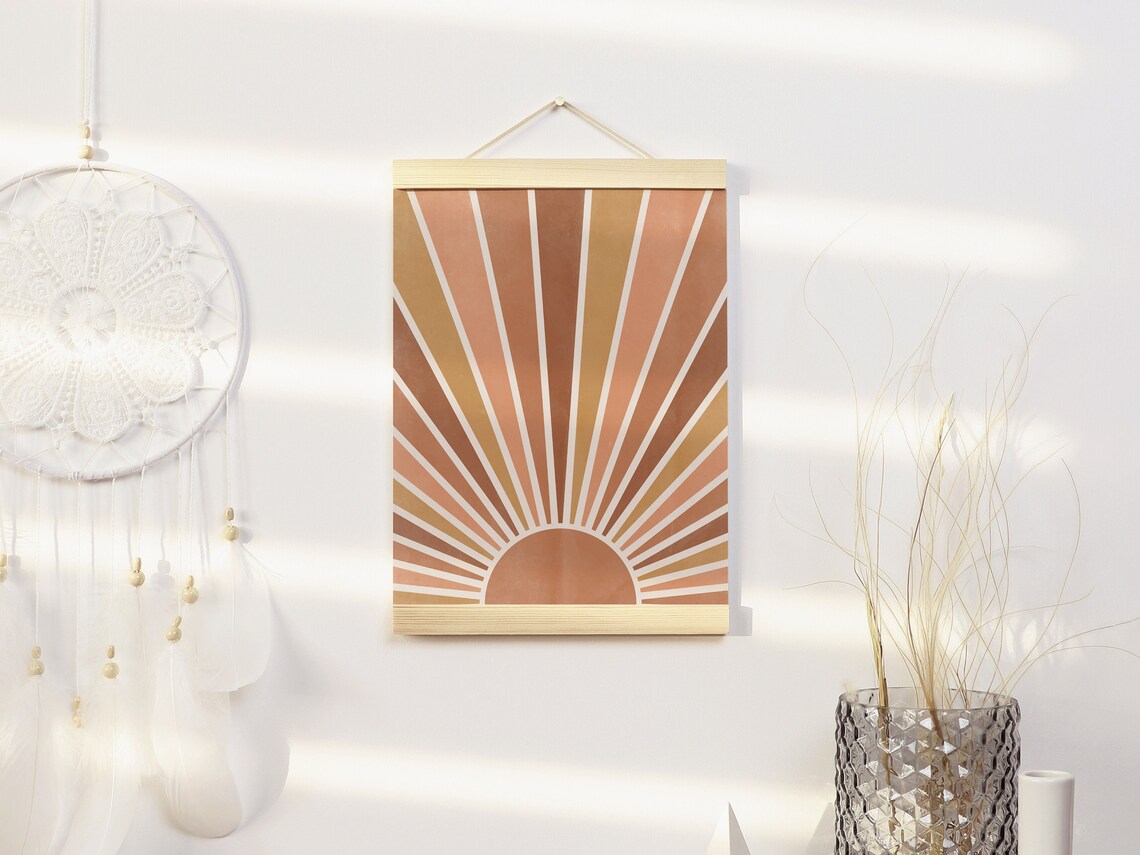 Boho Sun Wall Art Sunrise Art Print Neutral Poster Home | Etsy