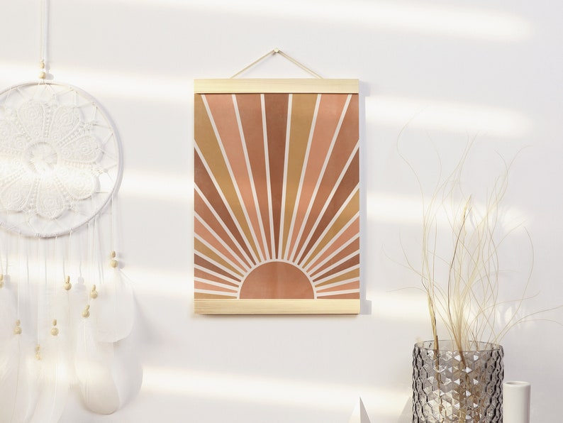 Boho Sun Wall Art Sunrise Art Print Neutral Poster Home | Etsy
