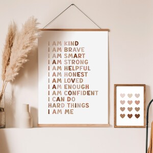 Kid Affirmation Wall Art, Playroom Poster Set Of2, I Am Kind I Am Loved ...