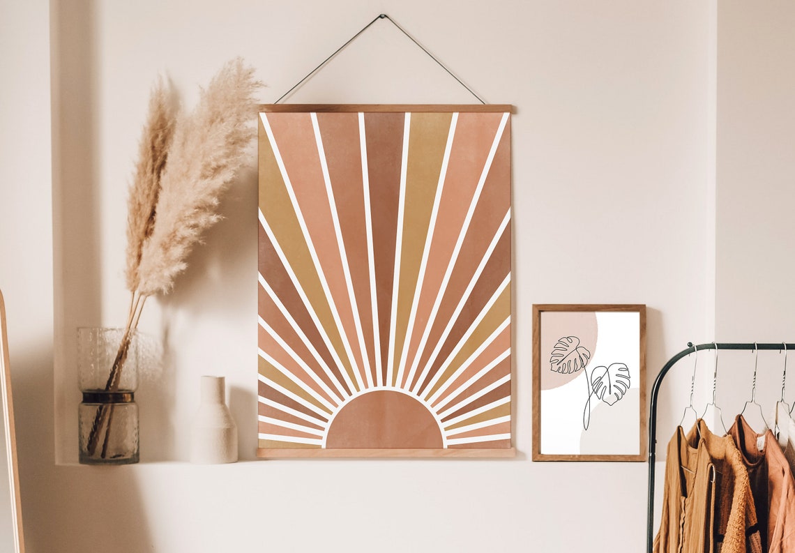 Boho Sun Wall Art Sunrise Art Print Neutral Poster Home | Etsy
