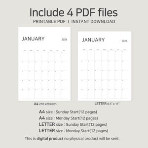2026 Printable Calendar Portrait, A4 & Letter Size Monthly Planner ...