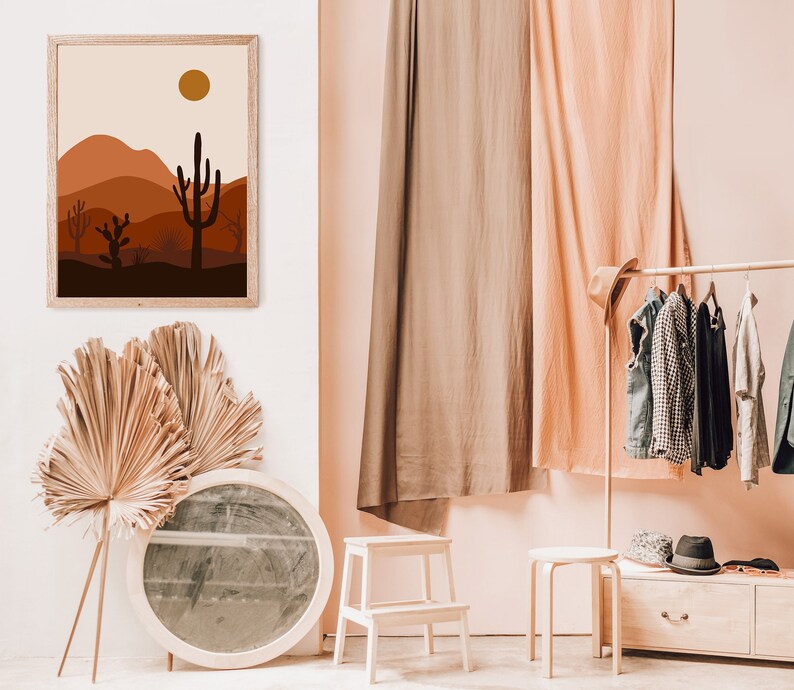 Desert Abstract Wall Art Sun and Mountain Landscape Print - Etsy
