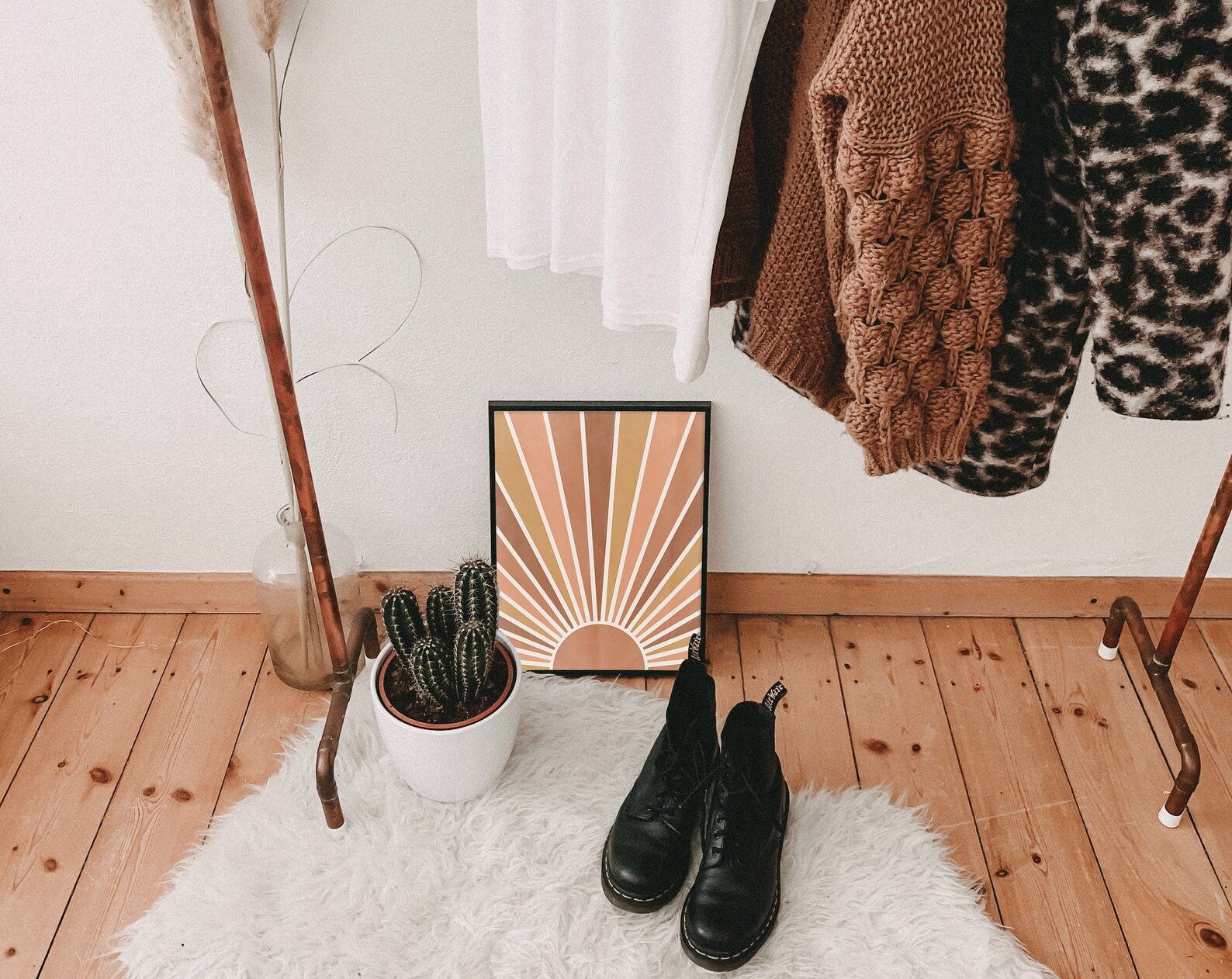 Boho Sun Wall Art Sunrise Art Print Neutral Poster Home | Etsy