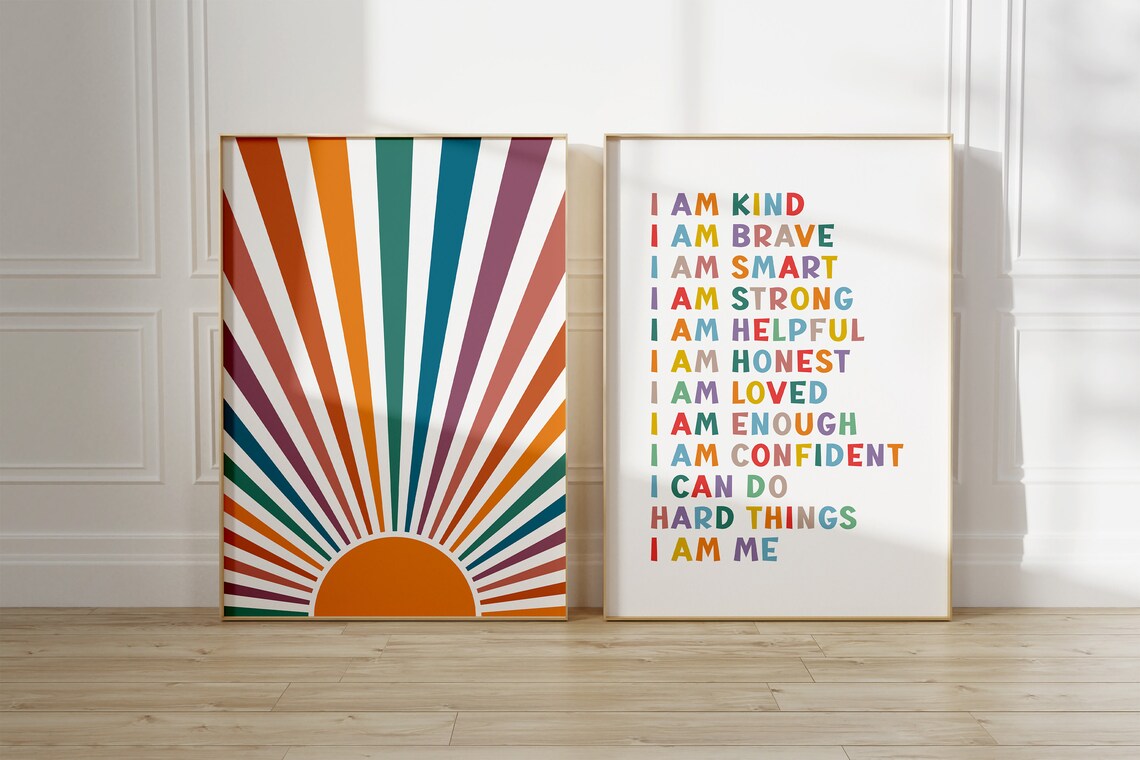Kid Affirmation Wall Art Playroom Poster Set Of2 I Am Kind I - Etsy