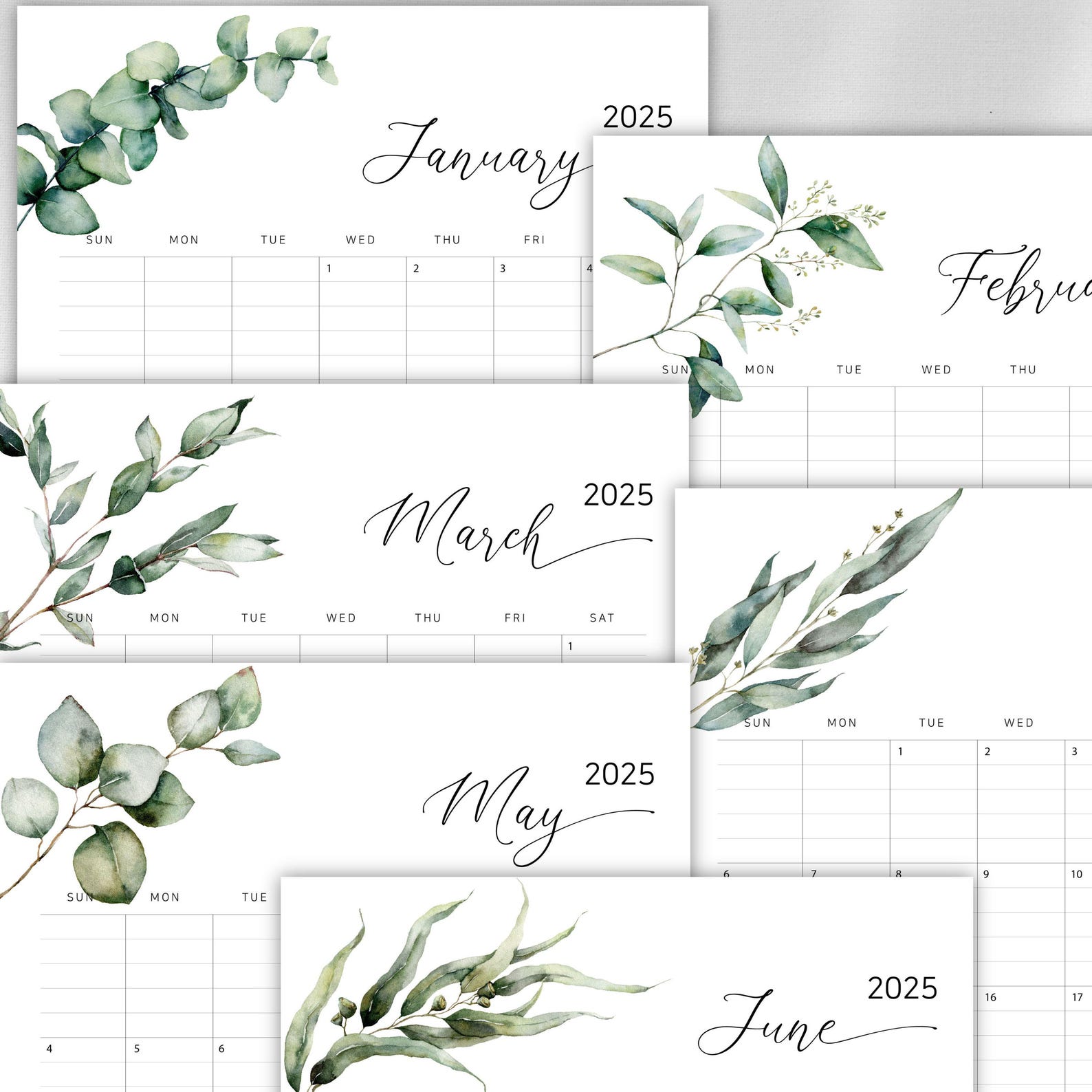 2025 Watercolor Leaf Calendar: A4/letter Size (PDF Digital Download) - Etsy