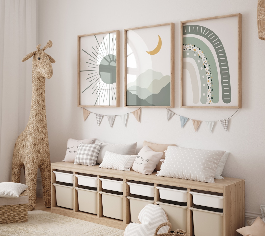 Boho Kinderzimmer 3er Set, Sonne Regenbogen Mond Babyzimmer Poster, Kinderzimmer Wand Kunst ...