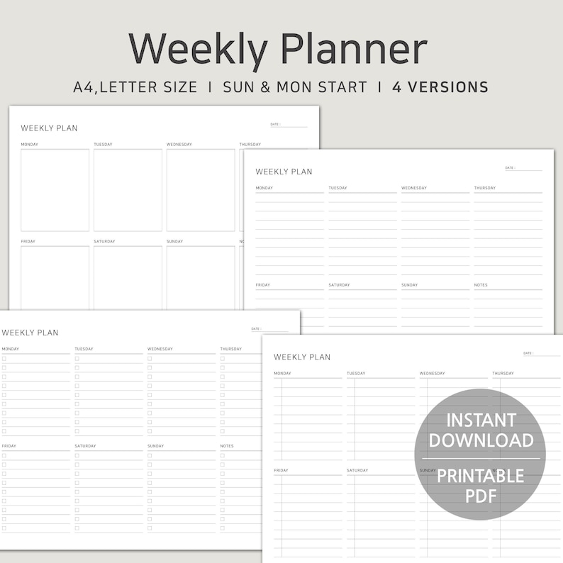 Minimalist Weekly Planner Template: A4, Letter Size (printable PDF) - Etsy