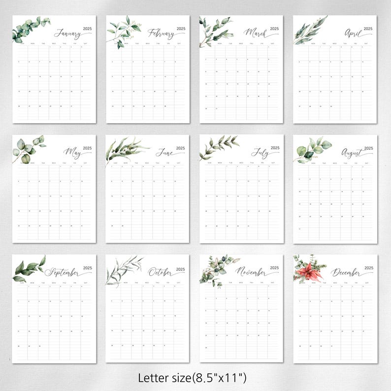 2025 Watercolor Leaf Calendar: A4/letter Size (PDF Digital Download) - Etsy