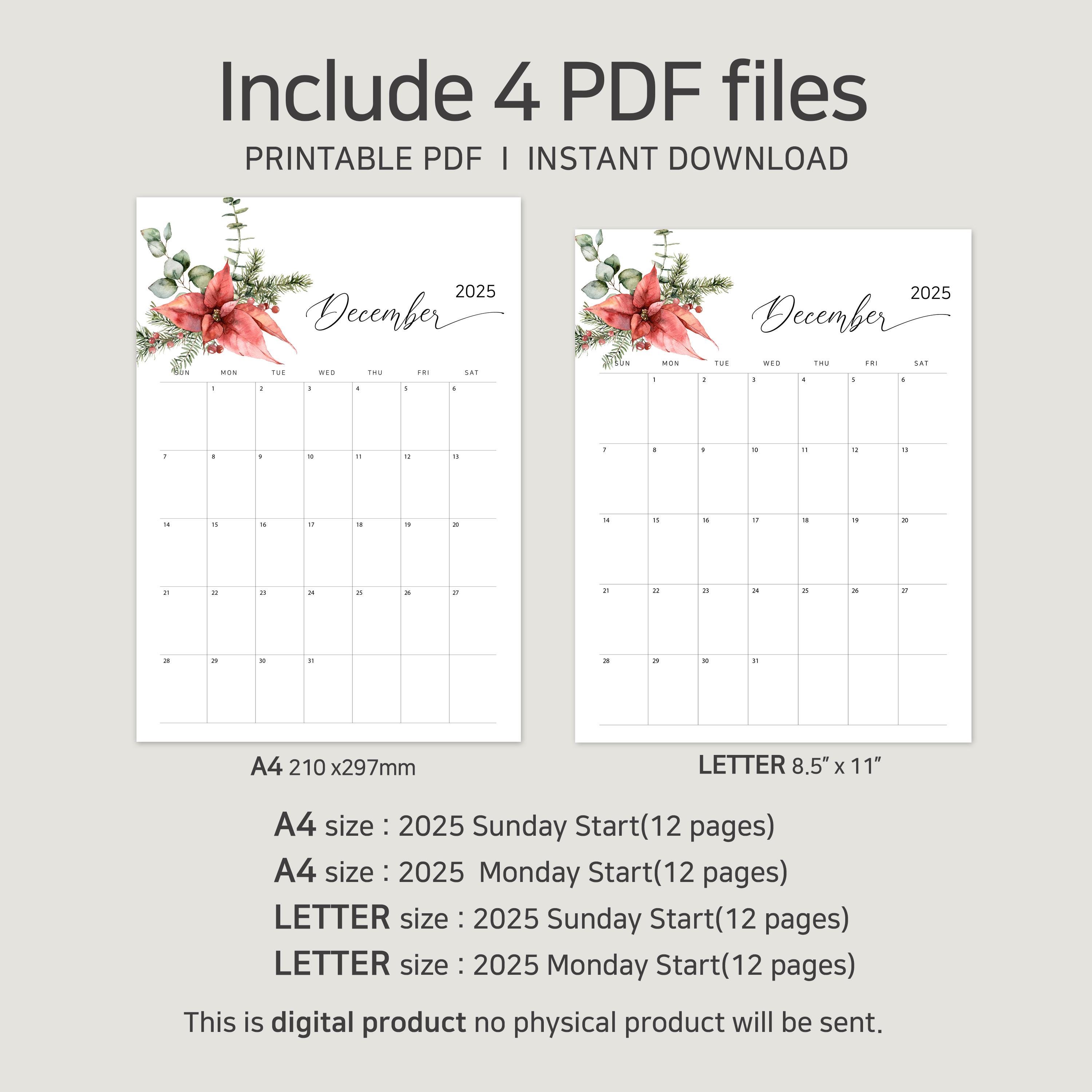 2025 Watercolor Eucalyptus Calendar: A4, Letter Size (PDF Digital ...