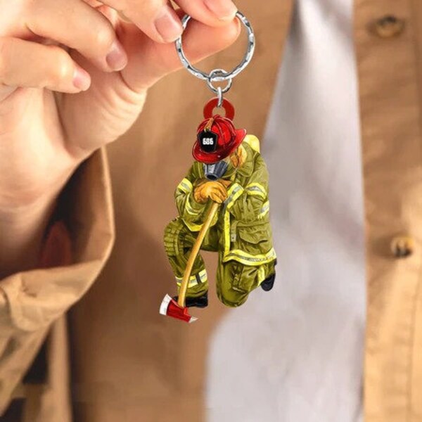Firefighter Keychain - Etsy