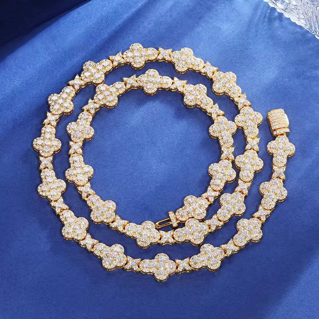 Iced Out 10mm Cross Cuban Link Chain / 925 Sterling Silver Moissanite ...