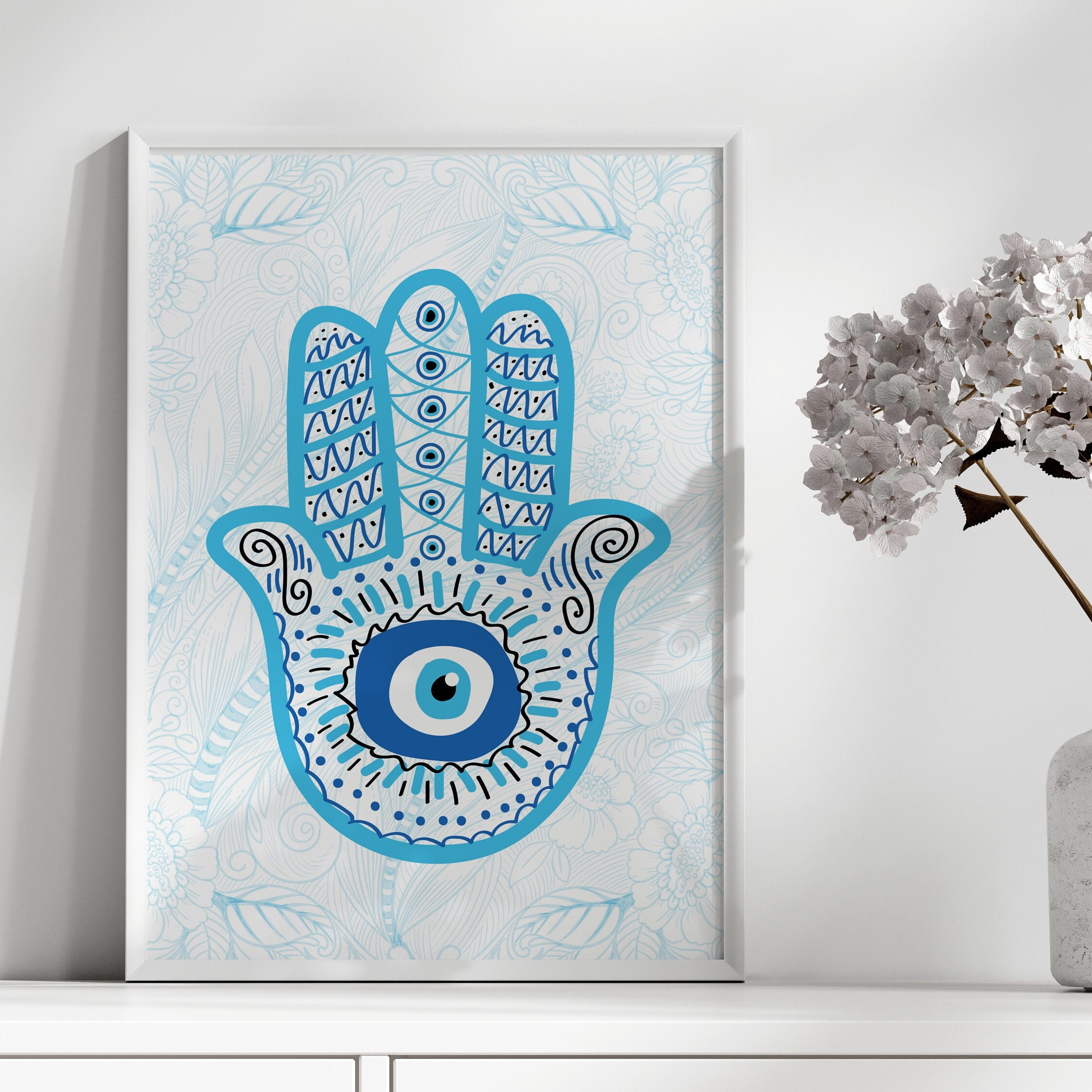 Minimalist Evil Eye Print Hamsa Hand Digital Print Evil Eye Wall Décor ...