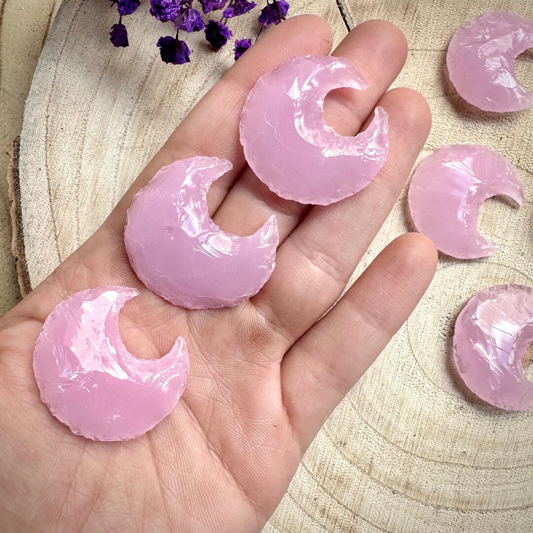 Rose Quartz Moon | Crystal Moon | Crescent Moon | Moon Shape | Curved ...