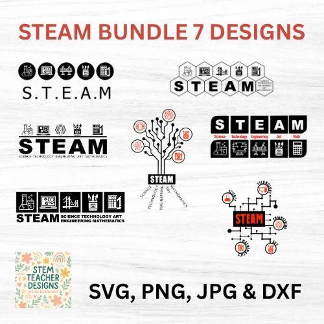 STEAM Bundle SVG, Dfx, Png, Jpg Files, 7 STEAM Designs , Technology ...