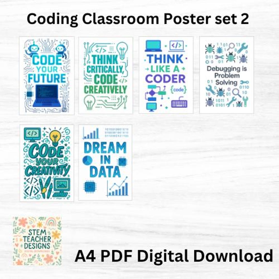 Coding Classroom Posters Set 2 | 6 Printable STEM Posters | Digital ...