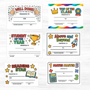 50 Student Award Certificates | Bright Cartoon Style | End of Year ...