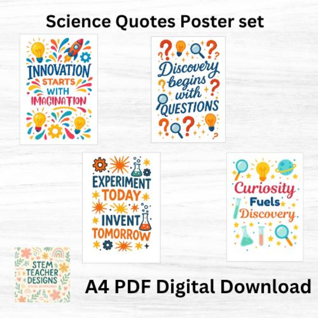 Science Quotes Poster Set | STEM Classroom Decor | A4 Printable Wall ...