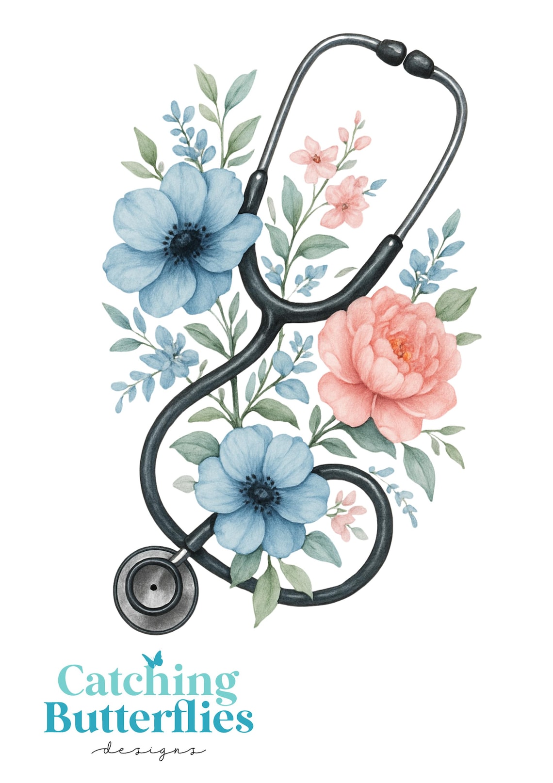 Floral Stethoscope Illustration, Clipart Bundle – Medical Print for ...