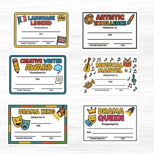 50 Student Award Certificates | Bright Cartoon Style | End of Year ...
