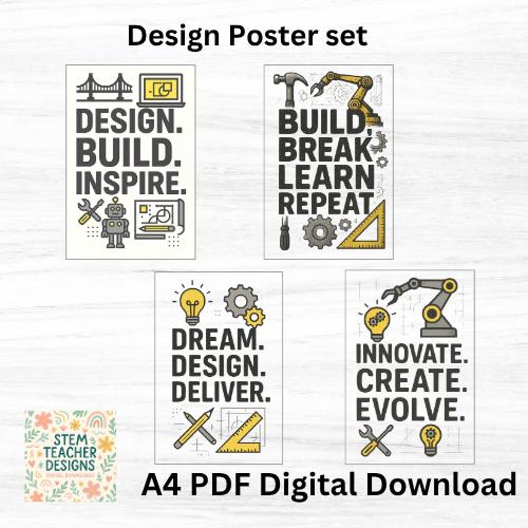 Design STEM Poster Set | Inspirational Engineering Classroom Prints ...