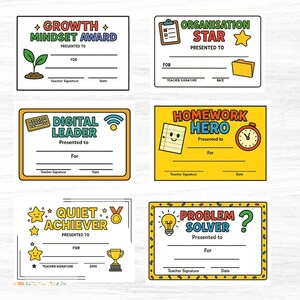 50 Student Award Certificates | Bright Cartoon Style | End of Year ...