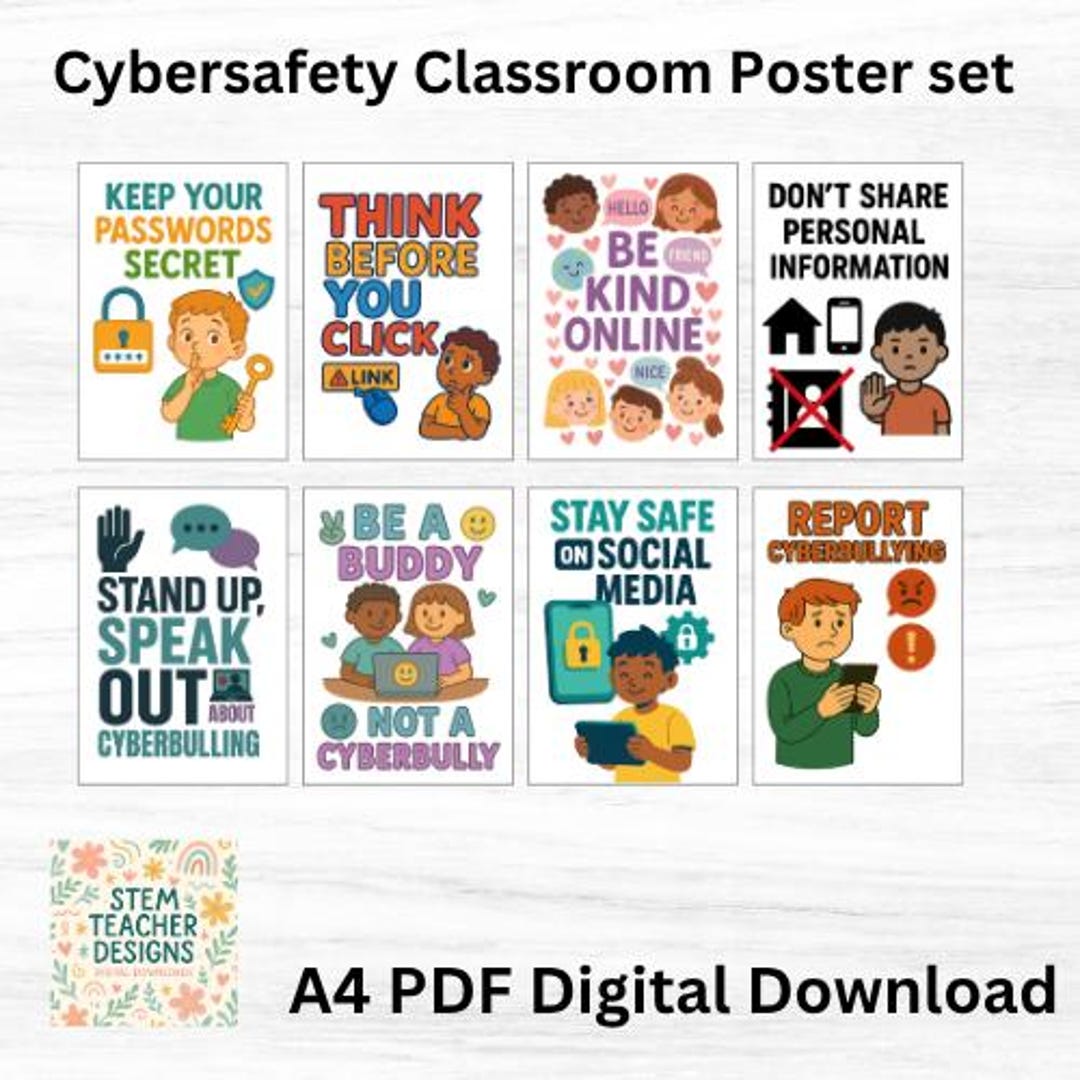 Cybersafety Classroom Poster Set | Digital Download | 8 Printable PDF ...
