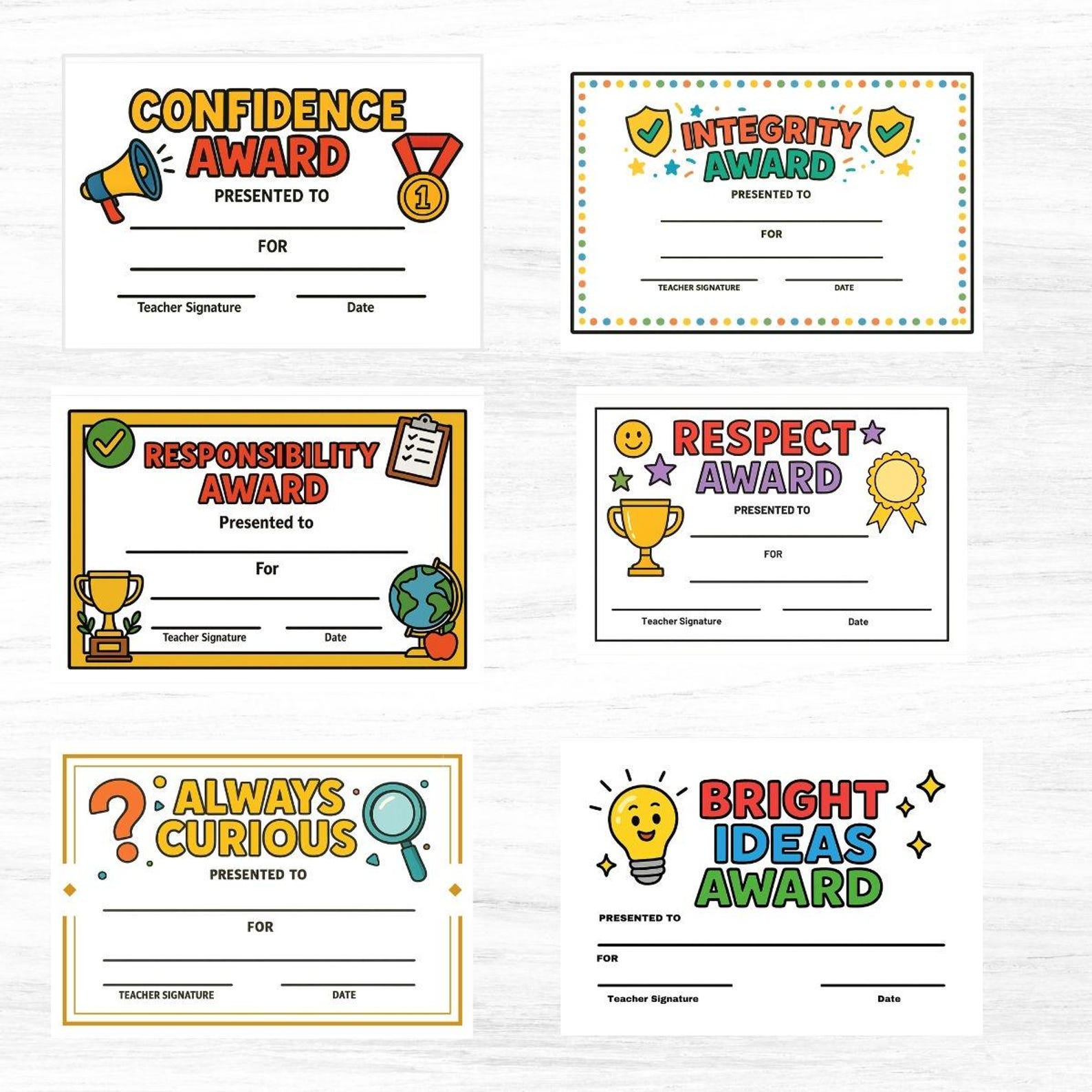 50 Student Award Certificates | Bright Cartoon Style | End of Year ...
