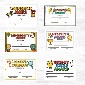 50 Student Award Certificates | Bright Cartoon Style | End of Year ...