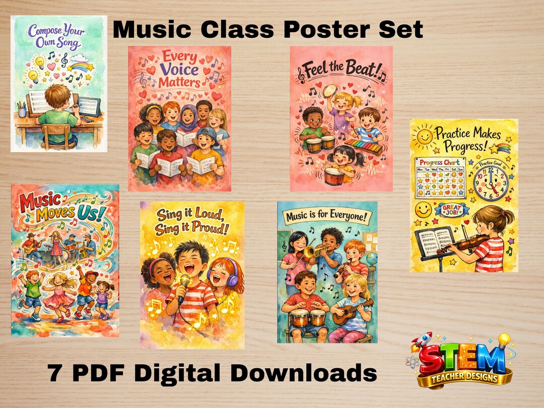 Music Classroom Poster Set – Watercolor Music Education Posters, PDF ...