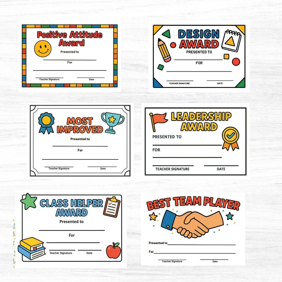 50 Student Award Certificates | Bright Cartoon Style | End of Year ...