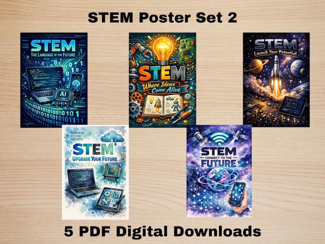 STEM Poster Set 2 | Printable Tech-inspired STEM Wall Art | Digital ...