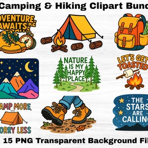 Camping and Hiking Clipart – 15 Pngs With Quotes – Digital Campfire ...