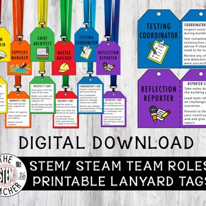 STEM / STEAM Classroom Set Team Roles Printable Lanyard Tags & Poster ...