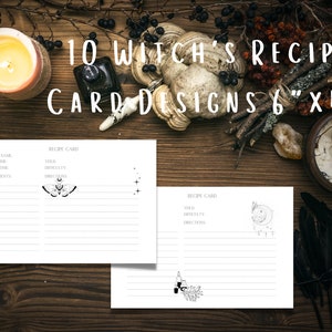 10 Printable Witch Recipe Cards Designs 6in X 4in - Black and White - Etsy