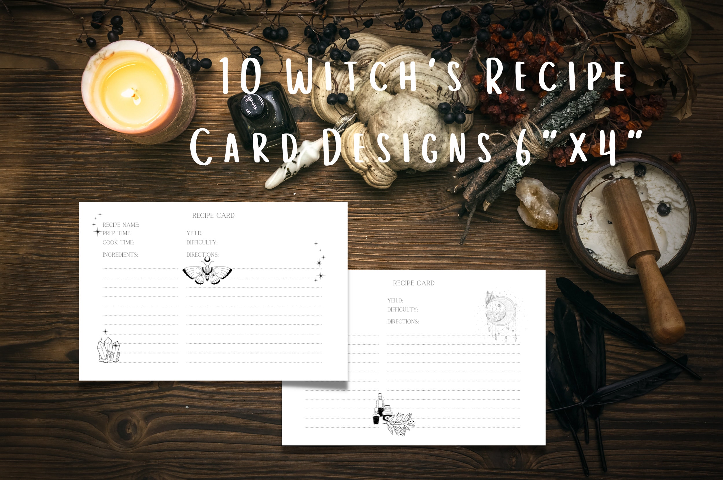 10 Printable Witch Recipe Cards Designs 6in X 4in - Black and White - Etsy