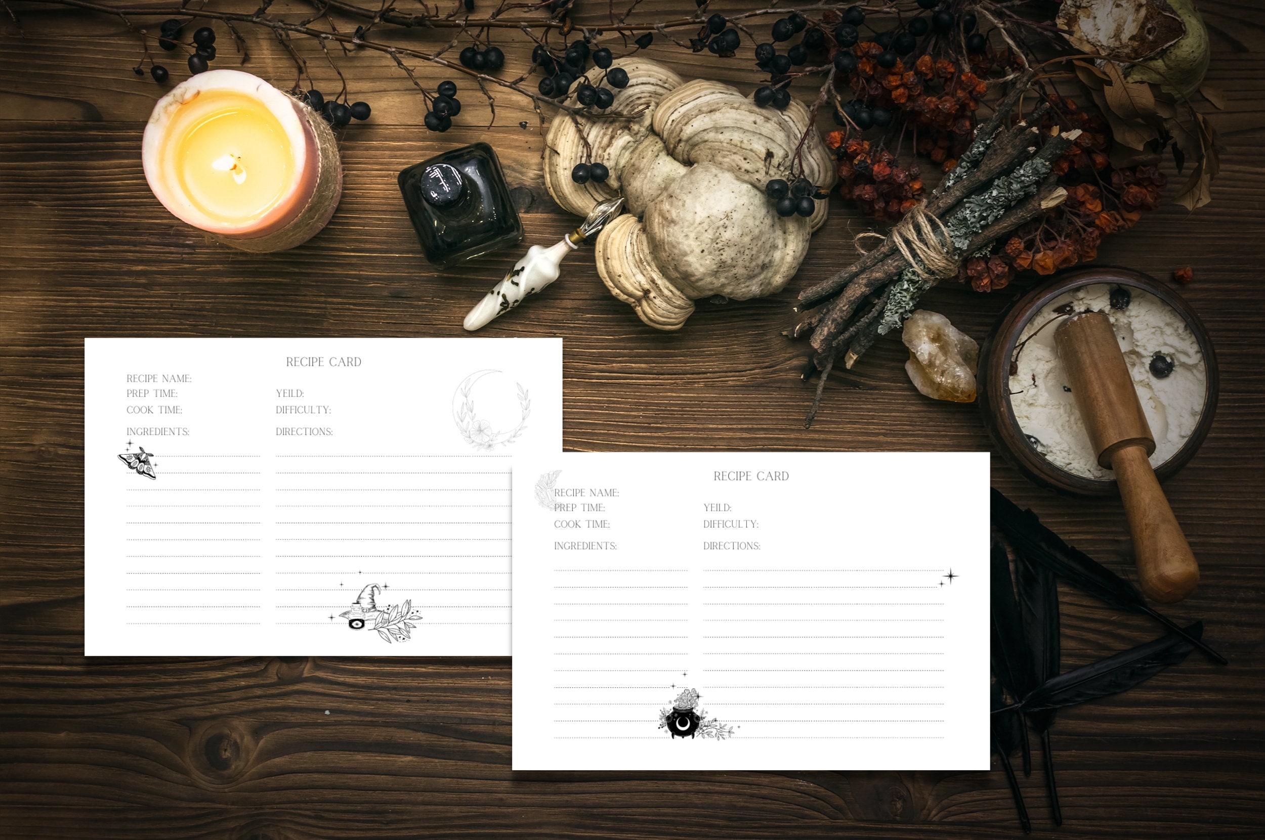 10 Printable Witch Recipe Cards Designs 6in X 4in - Black and White - Etsy
