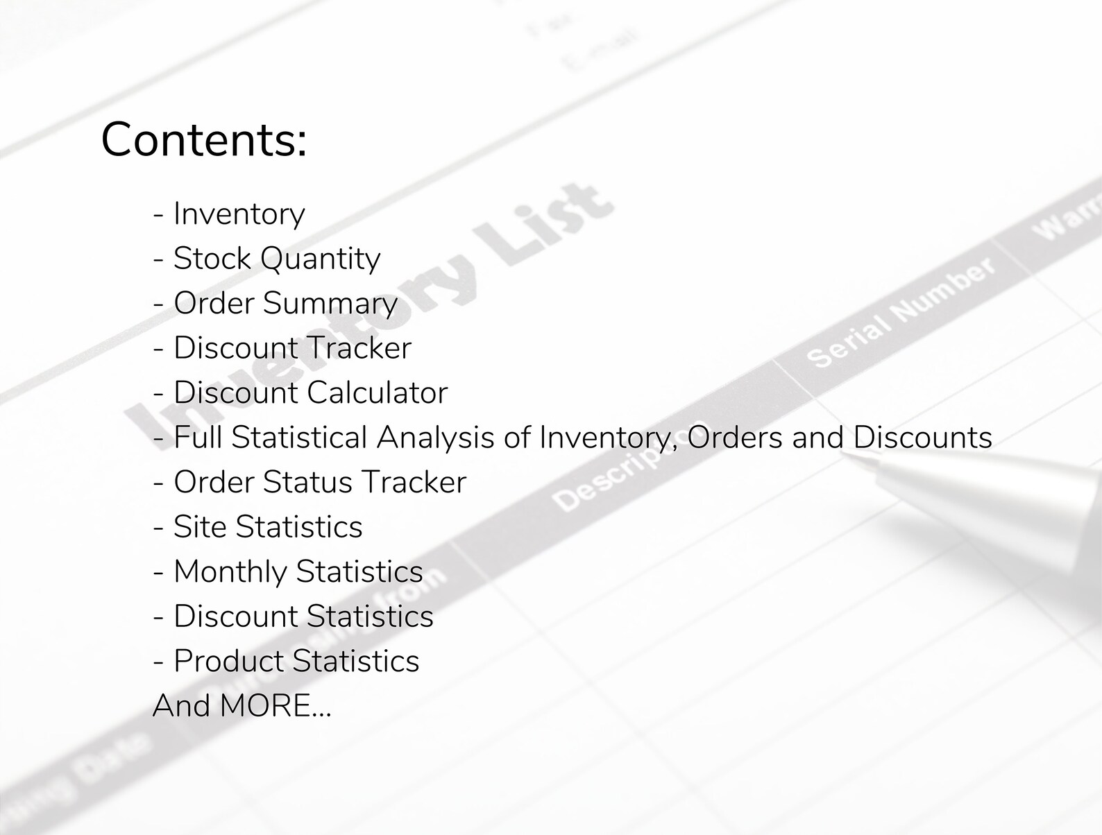 INSTANT DOWNLOAD - Small Business Inventory Record in Excel With Order ...